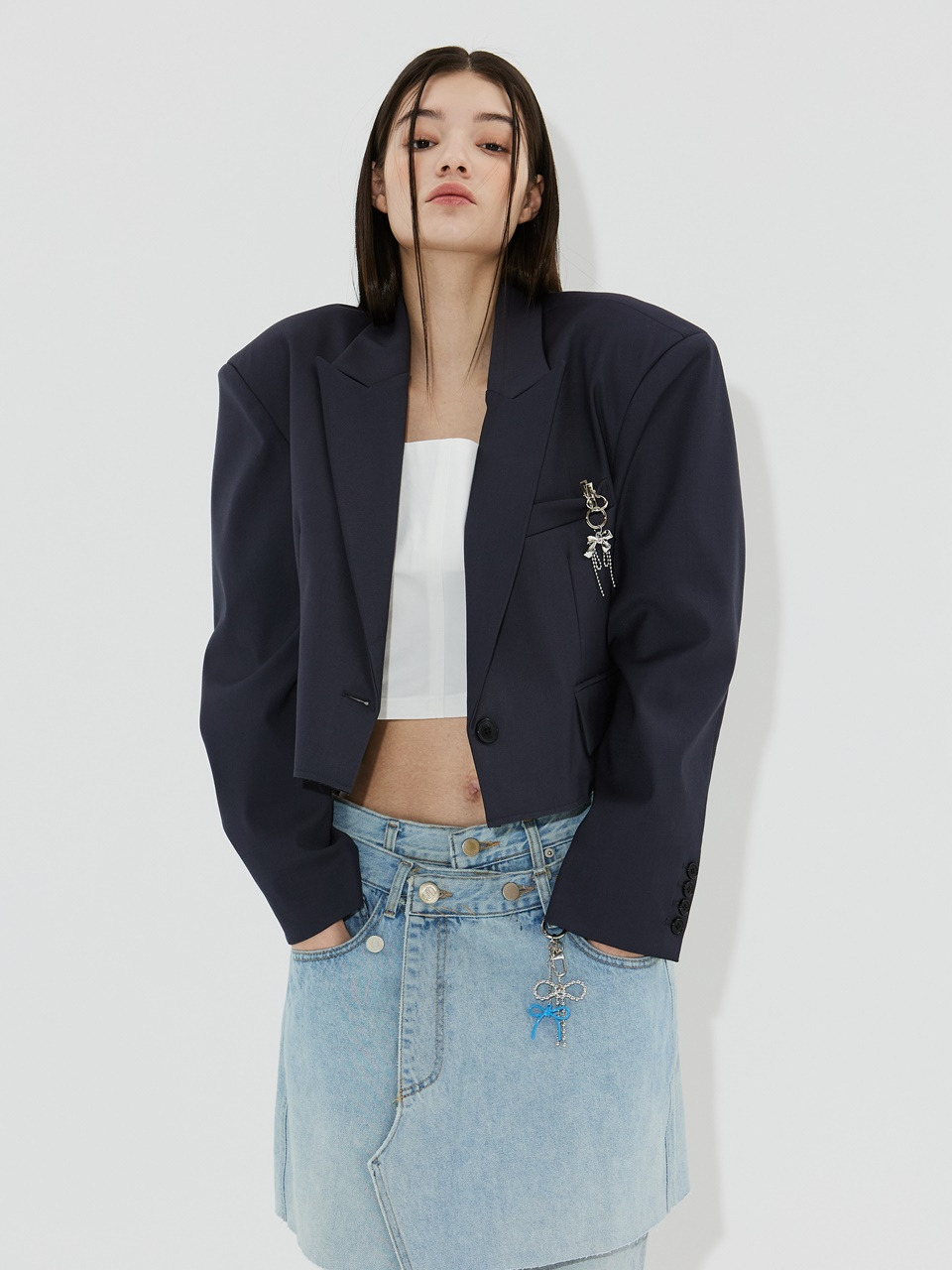 Silver Ribbon Jacket - Navy - 하고(HAGO)