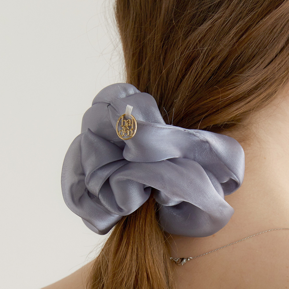 silk sheer logo pendant scrunchie (H009_blue) - 하고(HAGO)