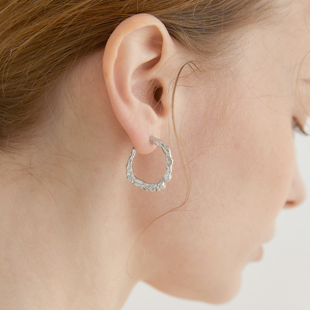 atypical square ring earrings (E013_silver) - HAGO(하고)