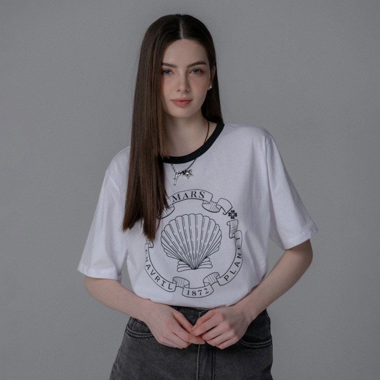 SEASHELL TAPE TSHIRT- WHITE BLACK - 하고(HAGO)