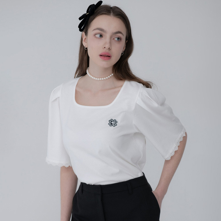 CLOVER SQUARENECK LACE TSHIRT-WHITE - HAGO(하고)