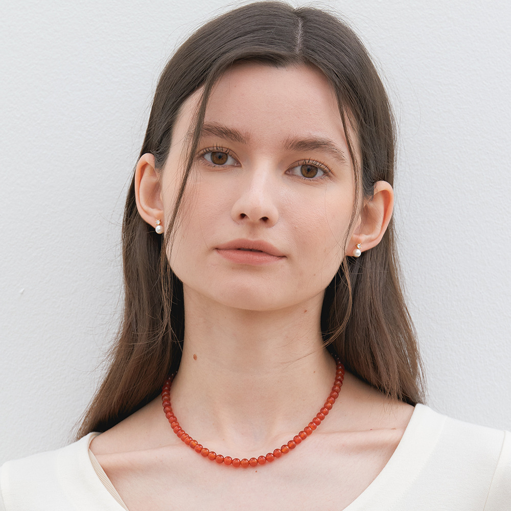 simple red carnelian necklace 6mm (N015_40cm) - 하고(HAGO)