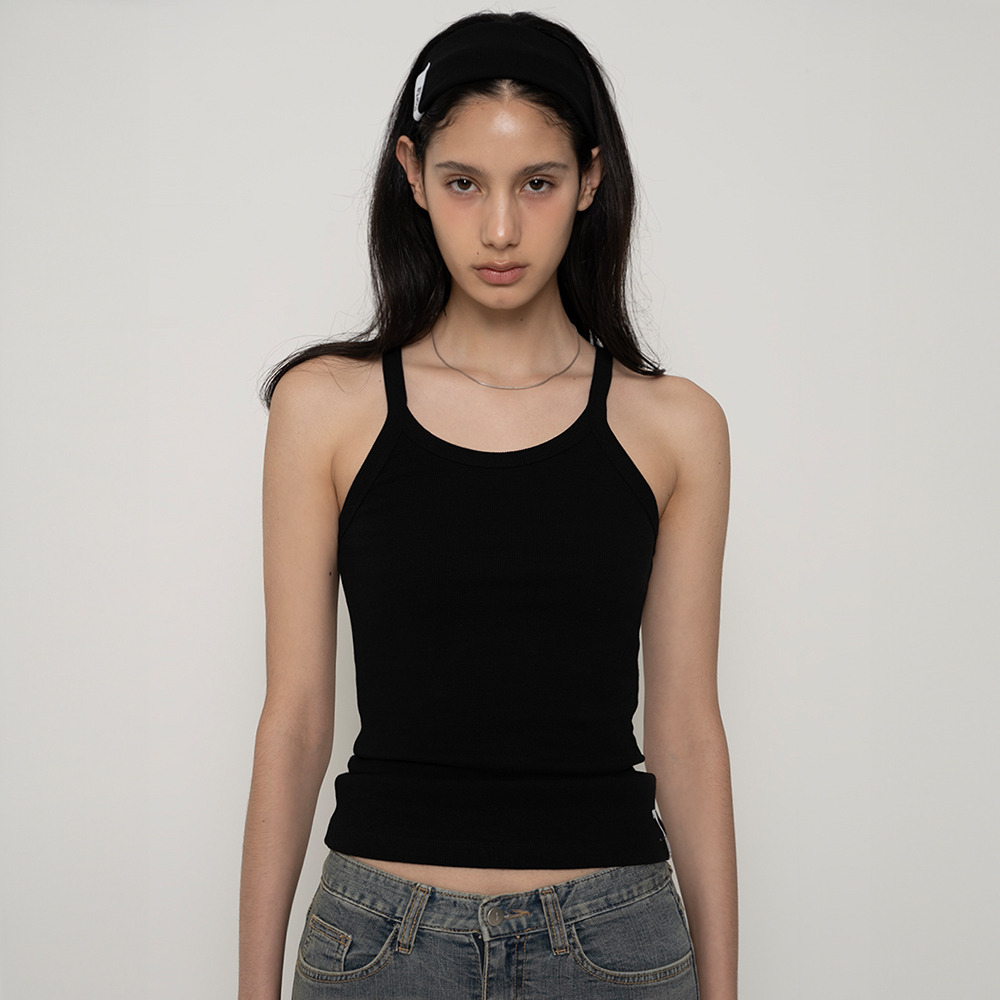 BASIC HALTER SLEEVELESS TOP, BLACK - HAGO(하고)