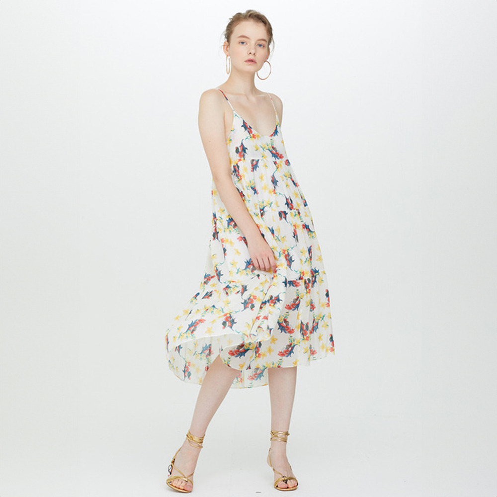 Sarahs flower Patterned Sleeveless Midi Dress- Yellow - 하고