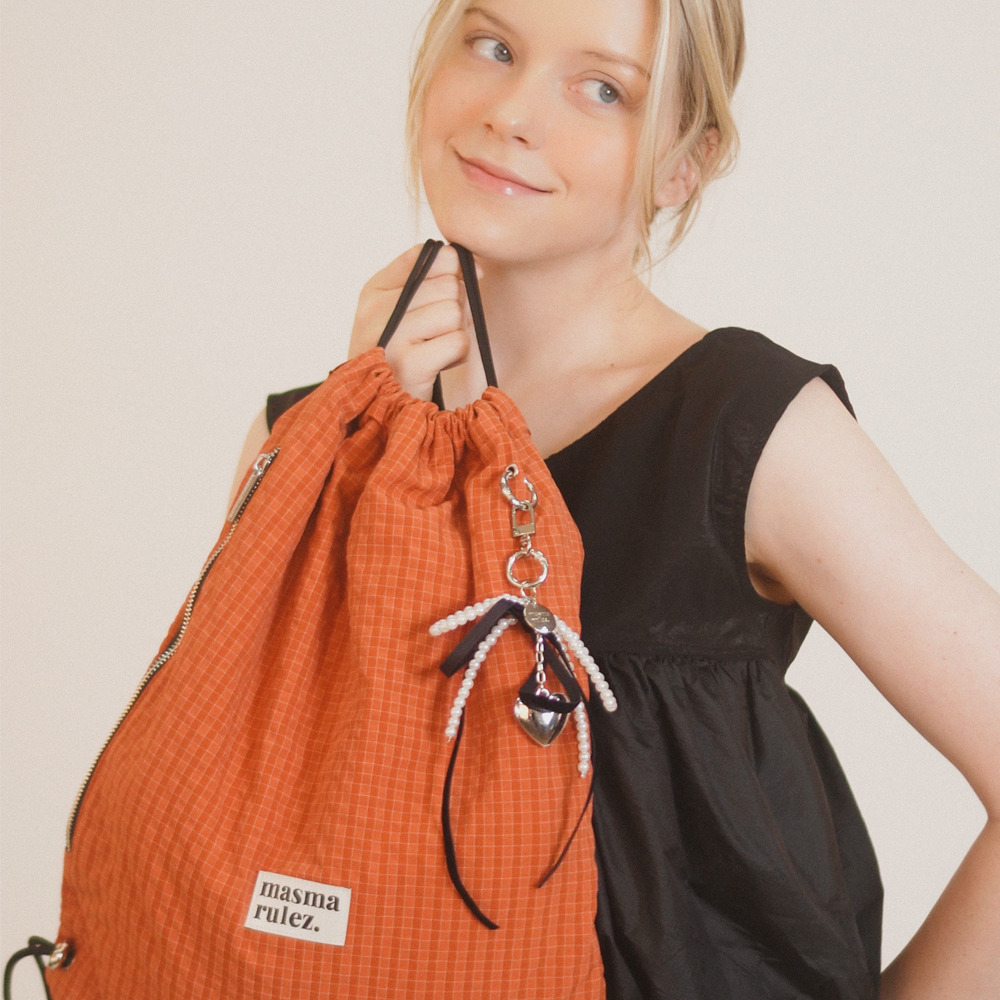 Gym sack string bag _ plaid check orange - 하고(HAGO)