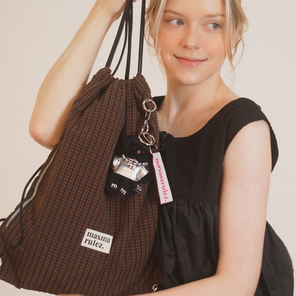 Gym sack string bag _ plaid check brown - HAGO(하고)