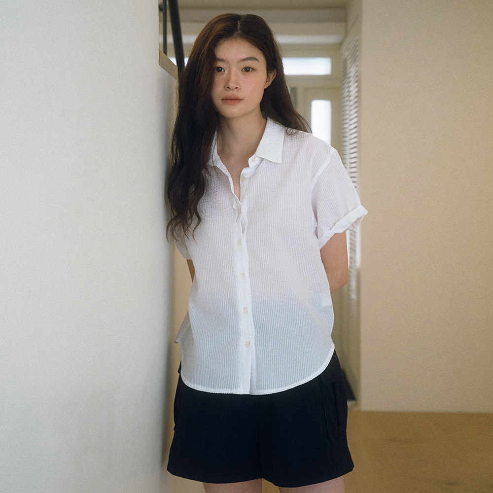 Strip roll-up Shirt - White - HAGO(하고)