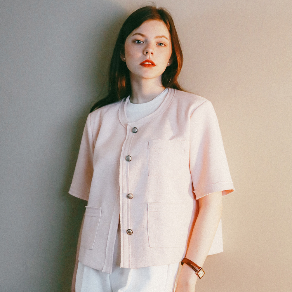 Tweed half jacket Baby pink - HAGO(하고)