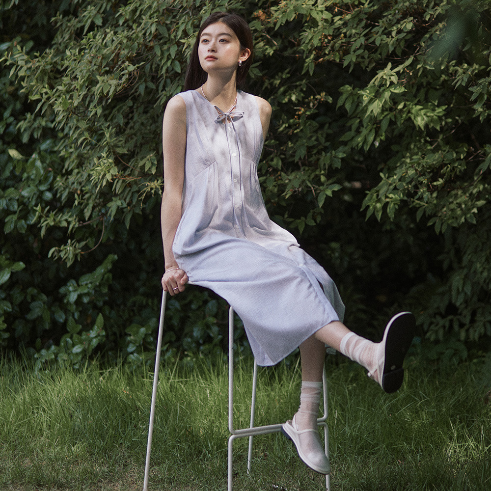 Layered stripe button long dress - black - 하고(HAGO)