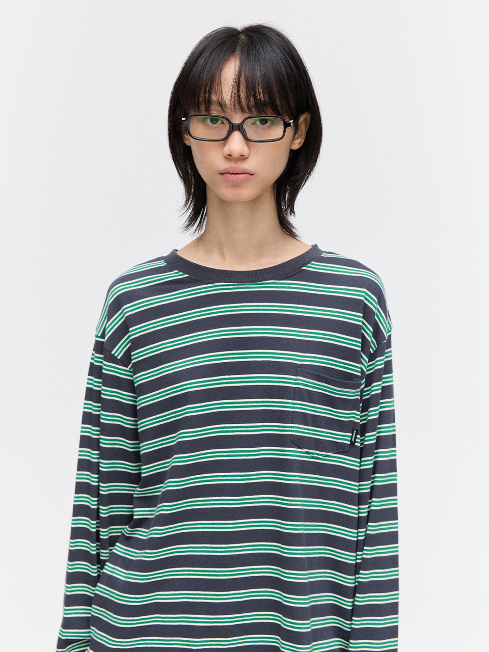 [2차]LOOSE STRIPE LONG SLEEVE, CHARCOAL - 하고(HAGO)