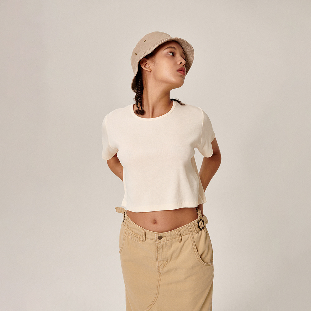 Samar Crop T-Shirt Beige - 하고
