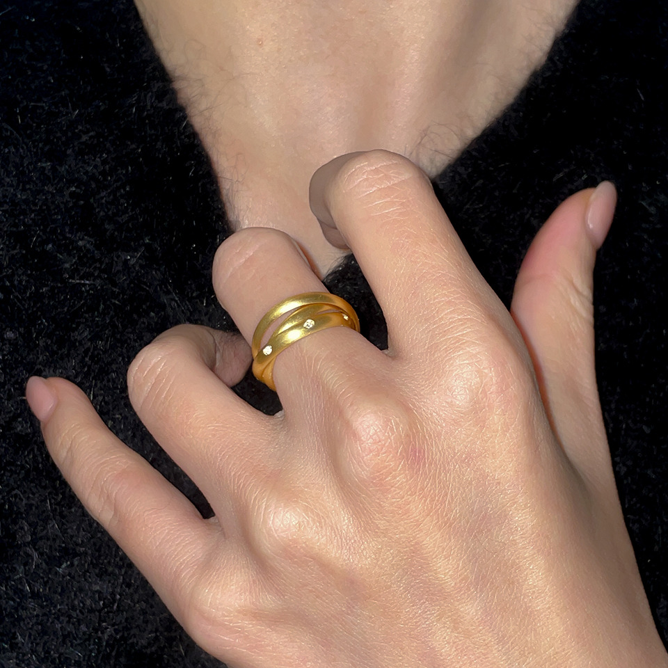 cubic zirconia layered ring(gold) - HAGO(하고)