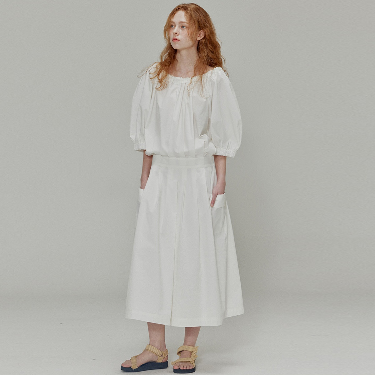 [리퍼브] Balloon shirring pleated dress_White - 하고(HAGO)