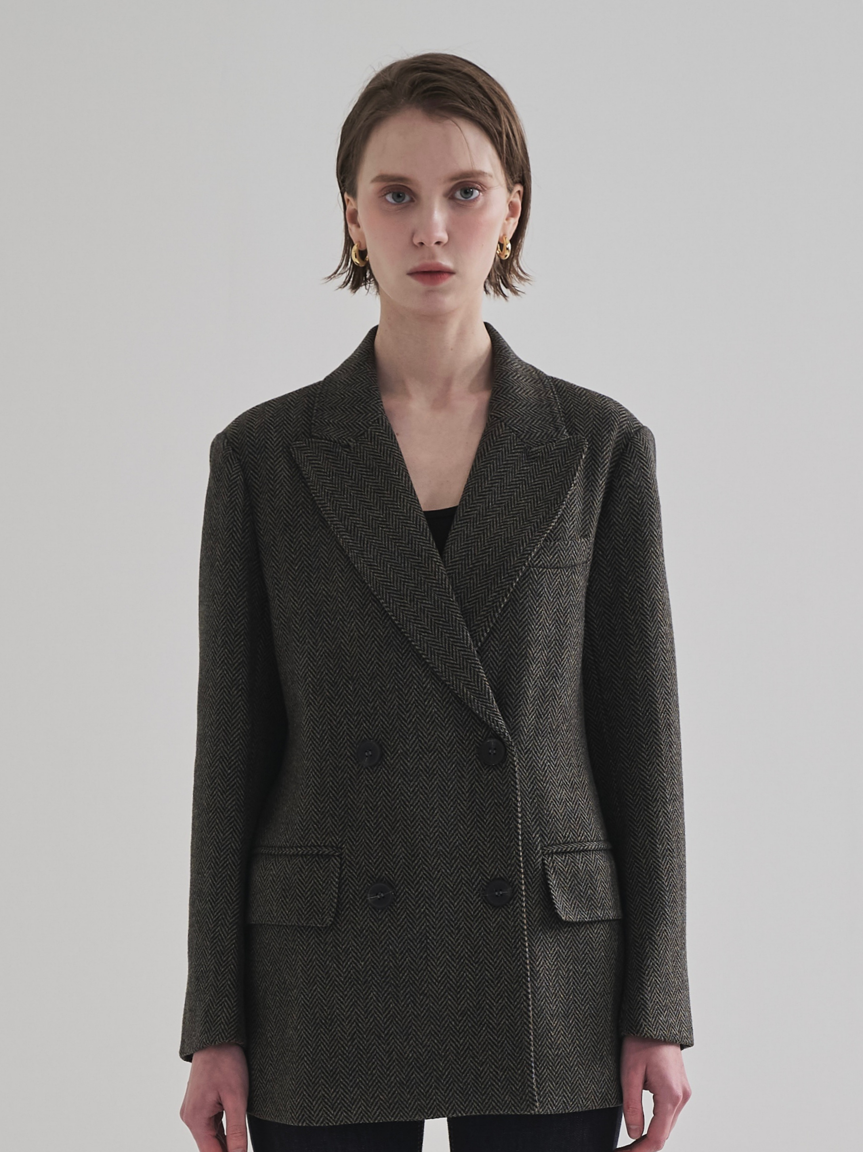 Classic Herringbone wool jacket (Black) - HAGO(하고)