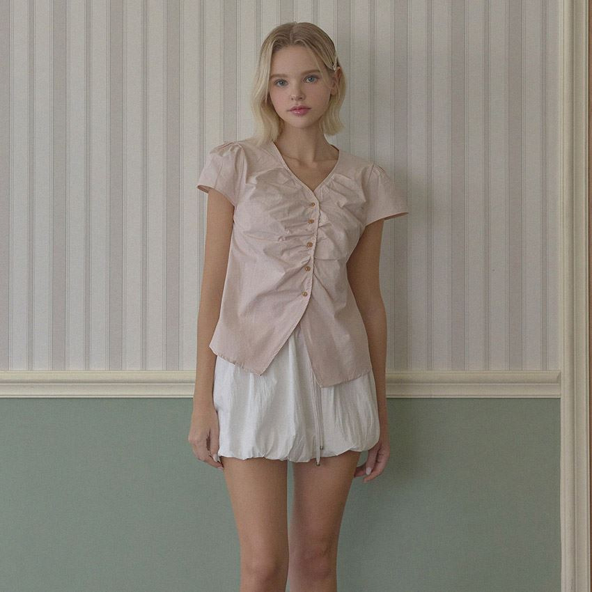 [TWEE] [정향`PICK] 위티 버튼 셔링 블라우스 - HAGO(하고)