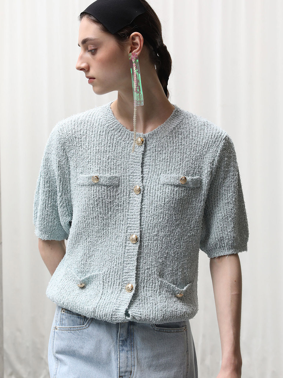 Newbee Gold Button Cardigan_Fade Mint - 하고(HAGO)