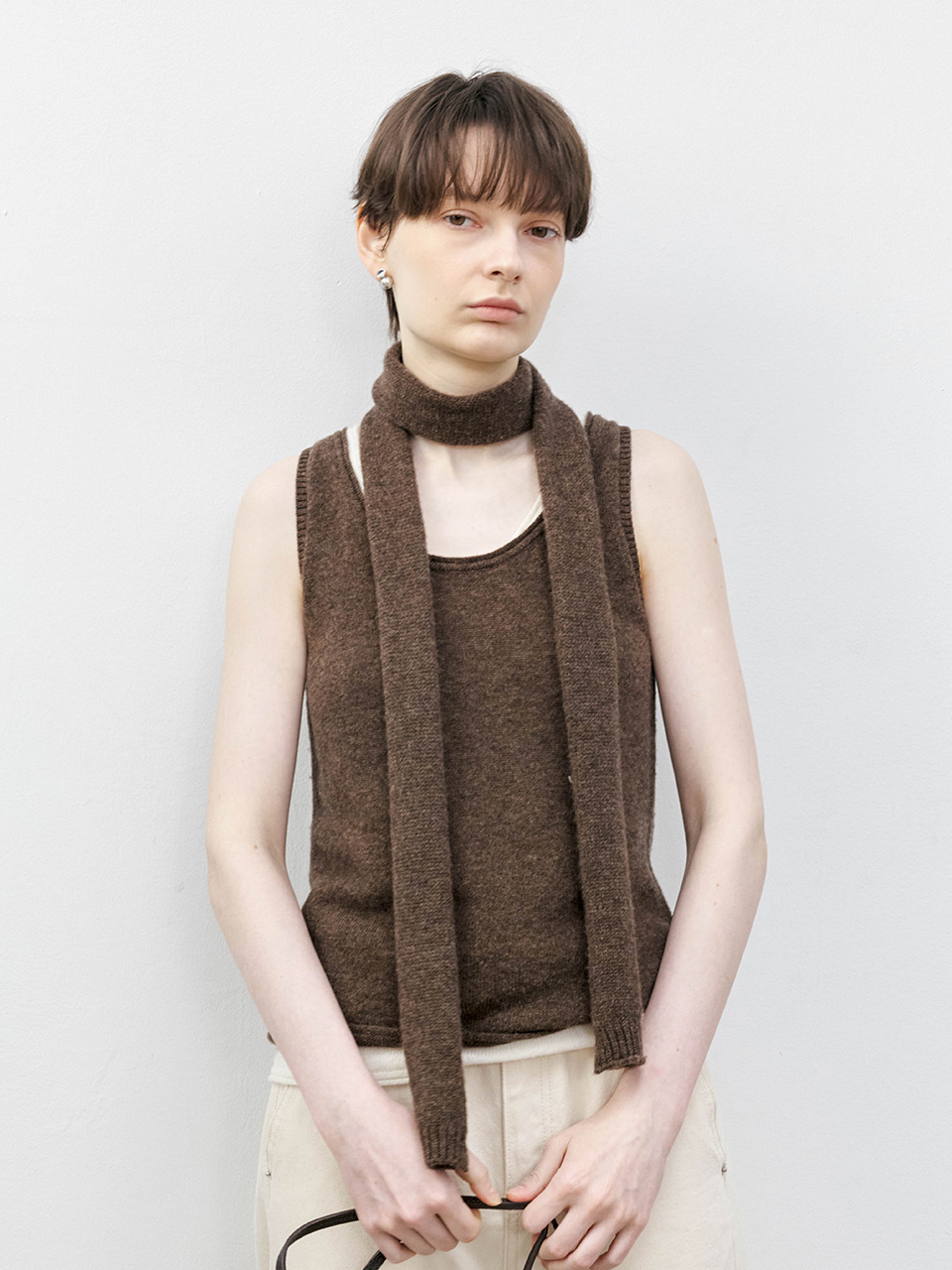 TG_Basic wool narrow muffler_BROWN - 하고
