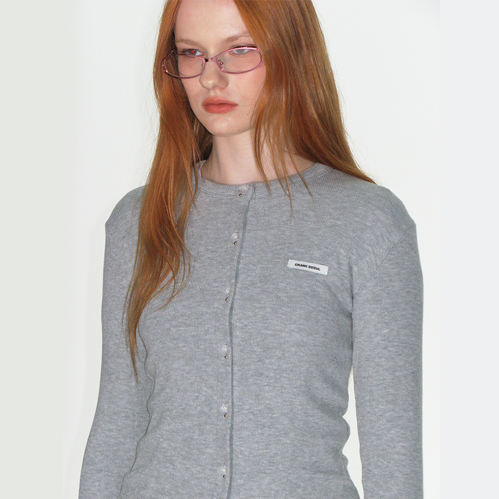 KNIT STUD BUTTON CARDIGAN_GREY - 하고(HAGO)