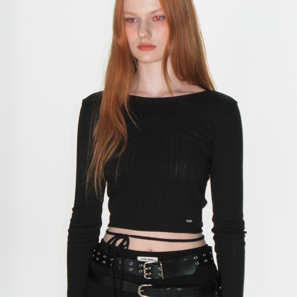 EYELET STRING CROP TOP_BLACK - HAGO(하고)