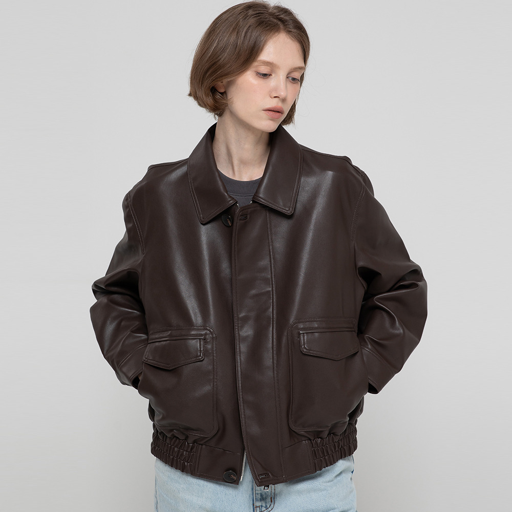 [단독~1/7]Overfit veganleather blouson - Brown - 하고(HAGO)