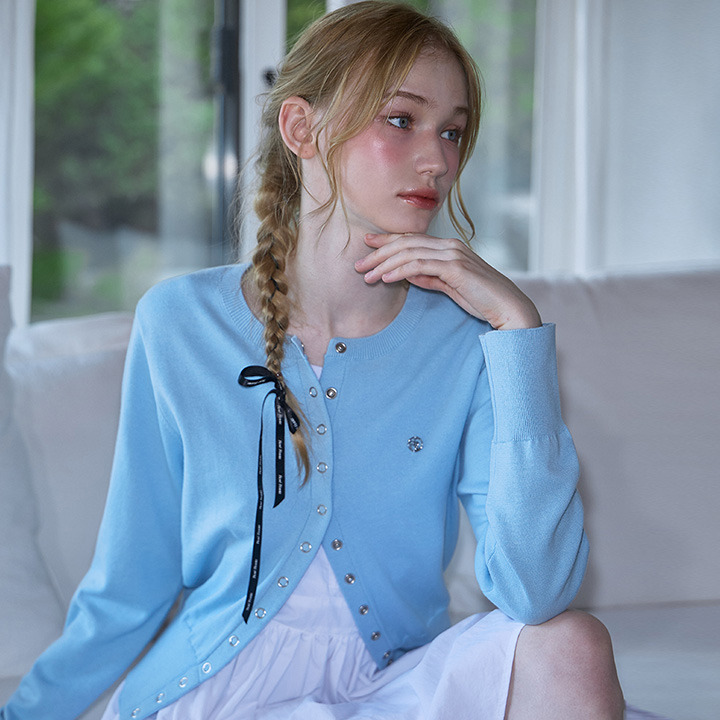 Eyelet Round Cardigan [Sky Blue] - HAGO(하고)