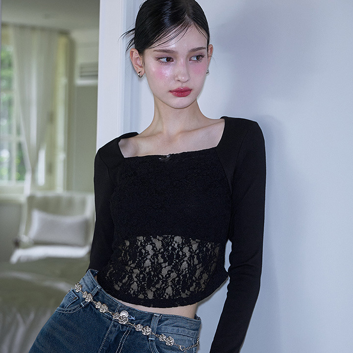 Lace Layered Long Sleeve [Black] - 하고(HAGO)