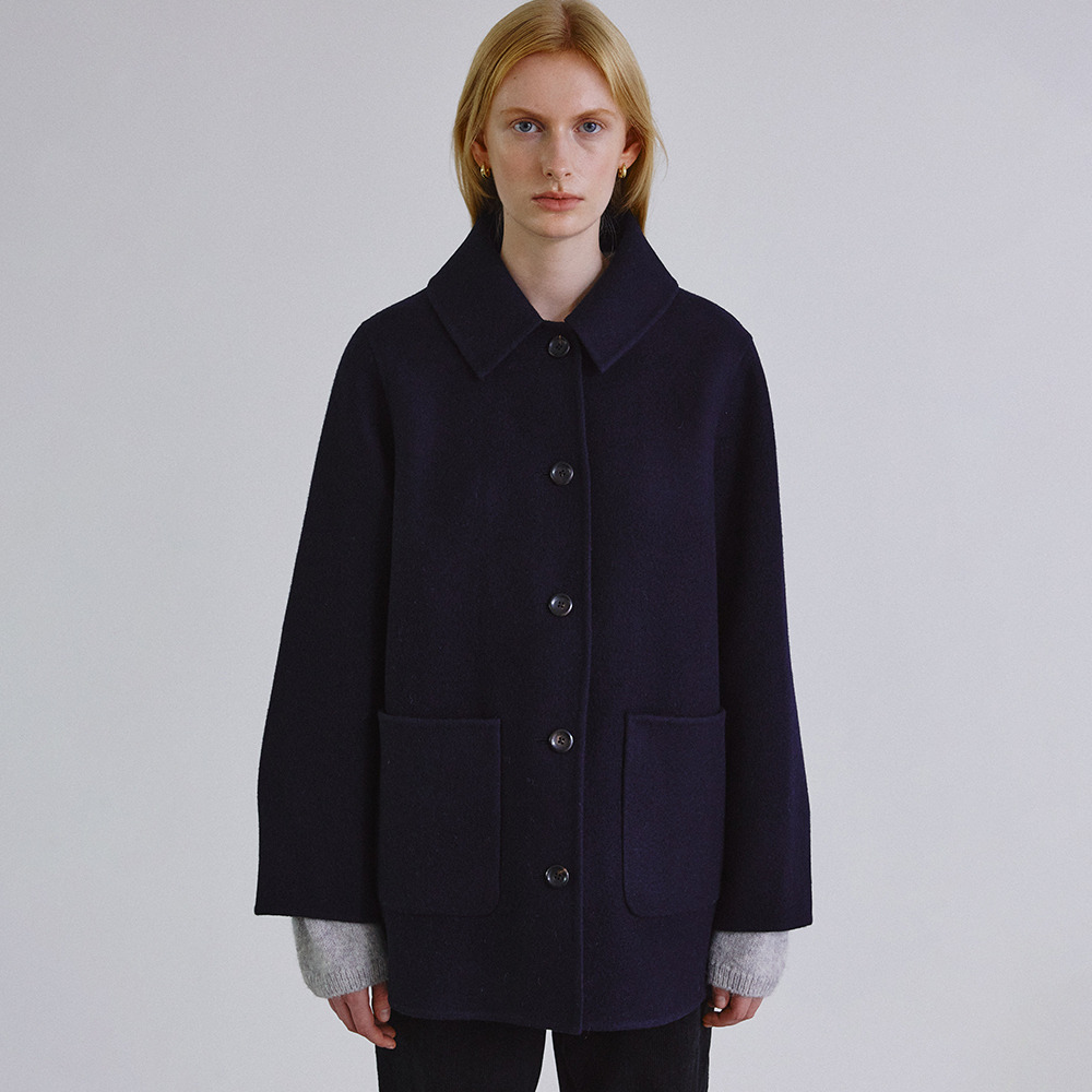 Handmade washed wool mid coat_NAVY - 하고(HAGO)