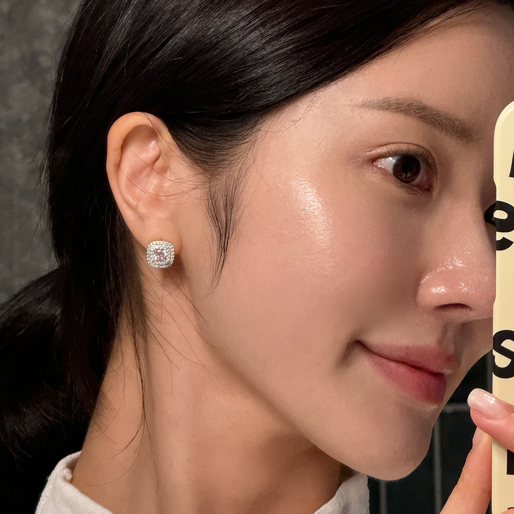 ★나는솔로 서빈 착용★[925 Silver]Halo Pave Stud Earrings_Pink - HAGO(하고)