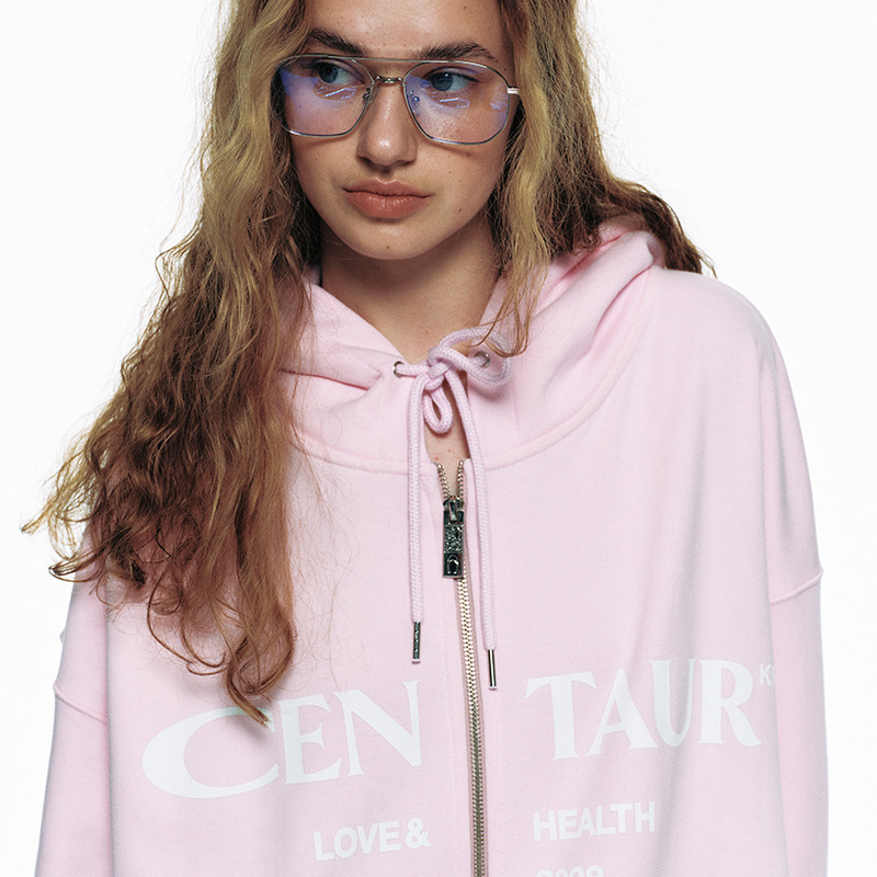 CENTAUR OVER FIT HOOD ZIP-UP_PINK - 하고
