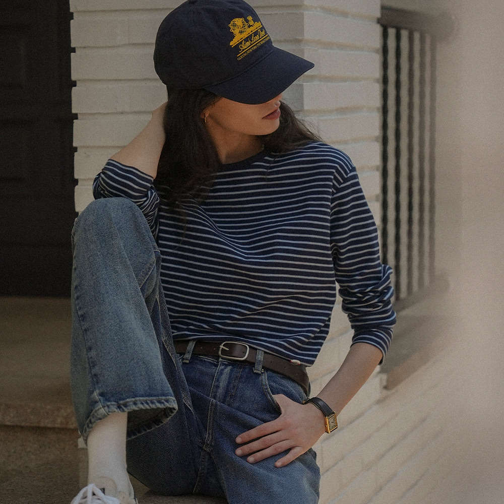 Stripe soft touch T-shirt_Navy - 하고(HAGO)