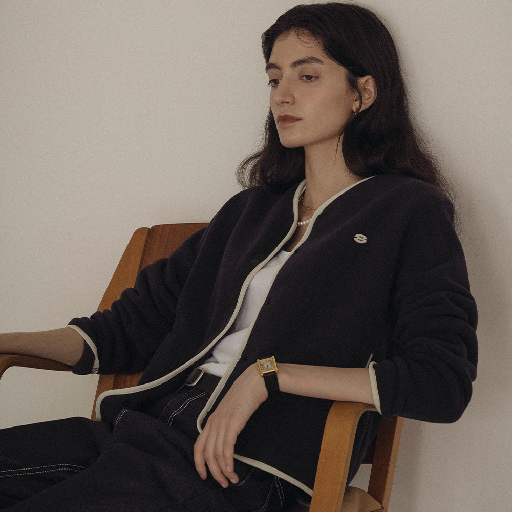 Sofia collarless fleece jacket_Dark navy - 하고(HAGO)