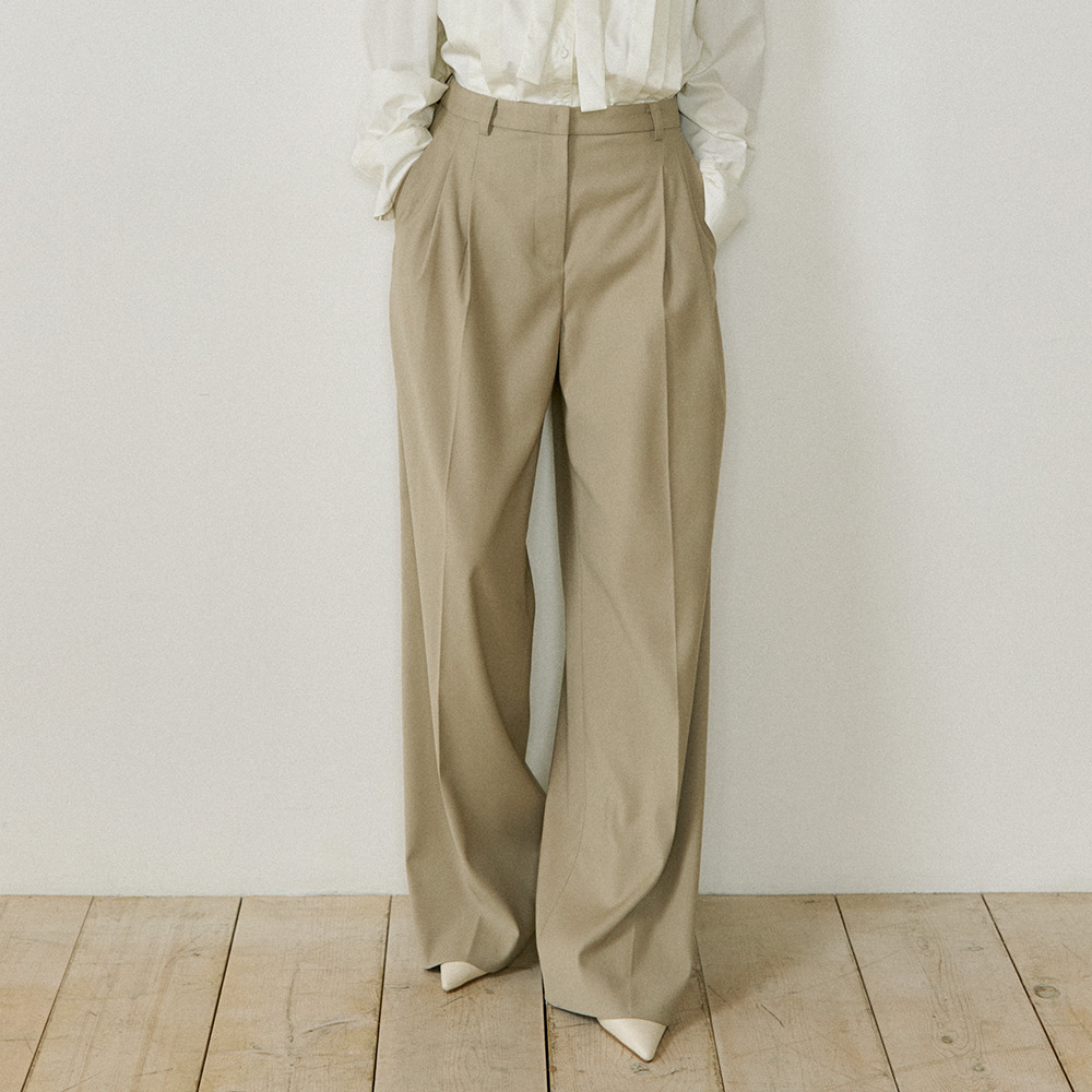 Low Rise Wide Slacks (beige) - 하고(HAGO)