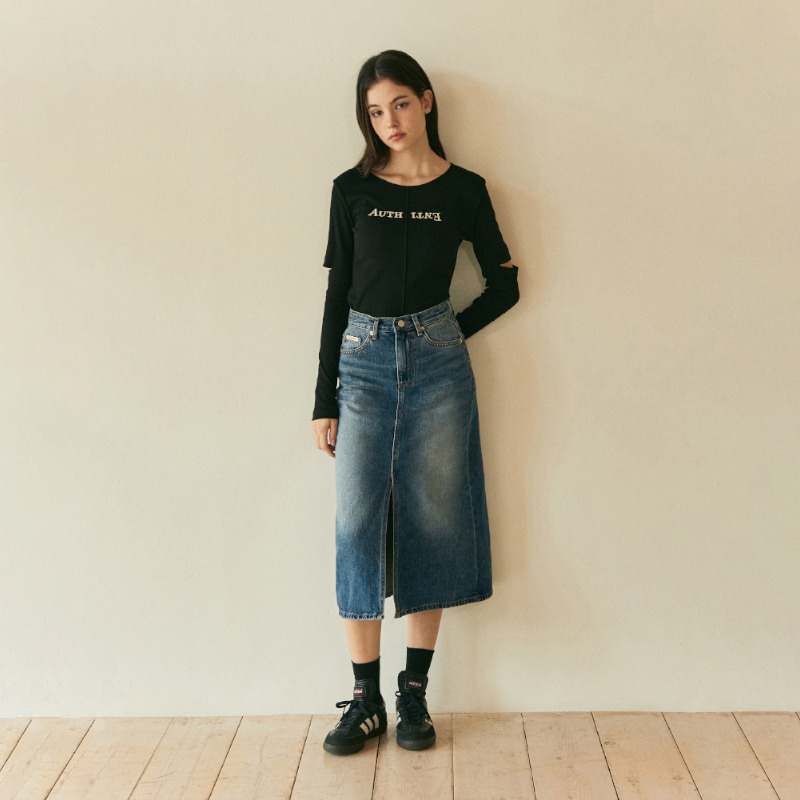 CAT BRUSH LONG SKIRT_DEEP BLUE - 하고(HAGO)