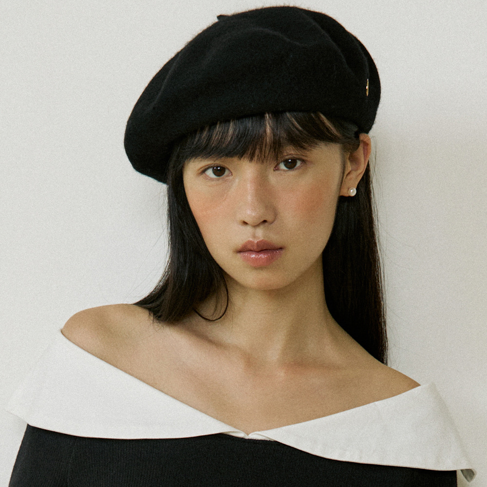 Classic Logo Wool Beret (black) - HAGO(하고)