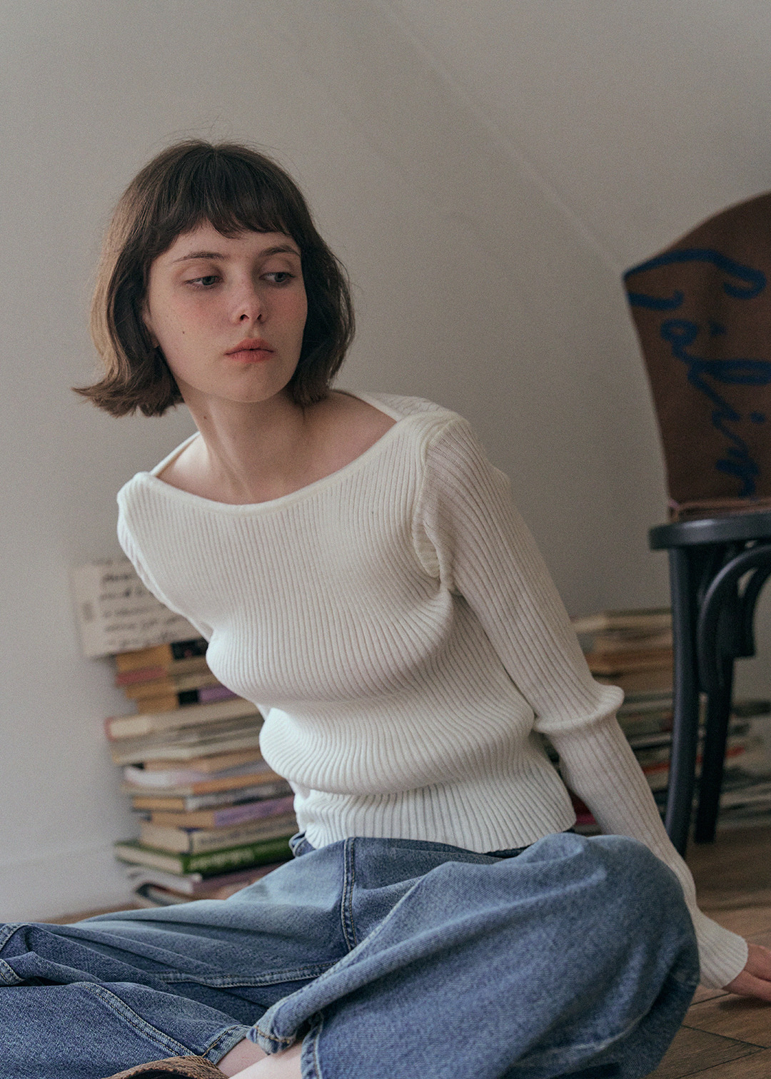 [3/31 이후 순차출고] Boat neck slim knit top (Ivory) - HAGO(하고)