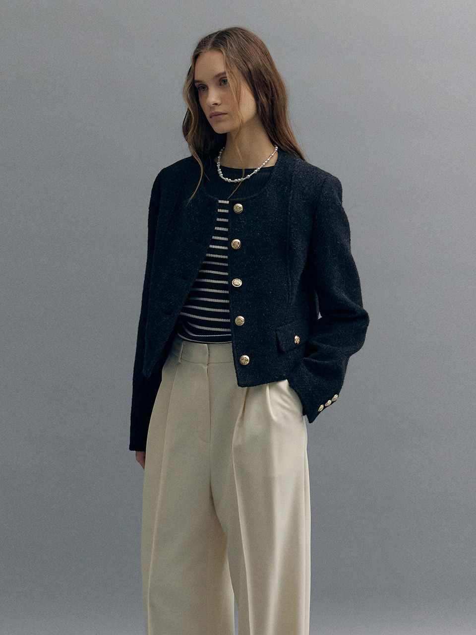 CLASSIC BUTTON TWEED JACKET (moat black) [지예은 착용] - 하고(HAGO)