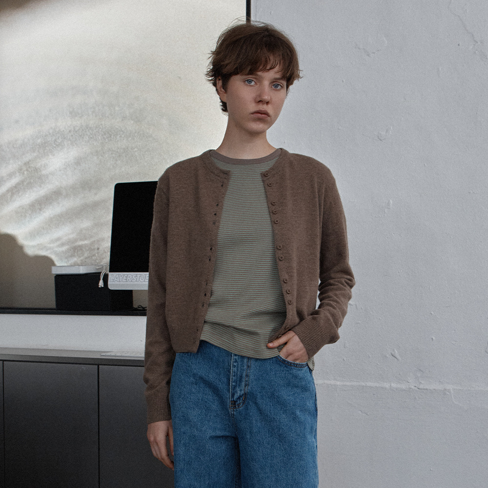 15th / fine wool round cardigan - brown - HAGO(하고)