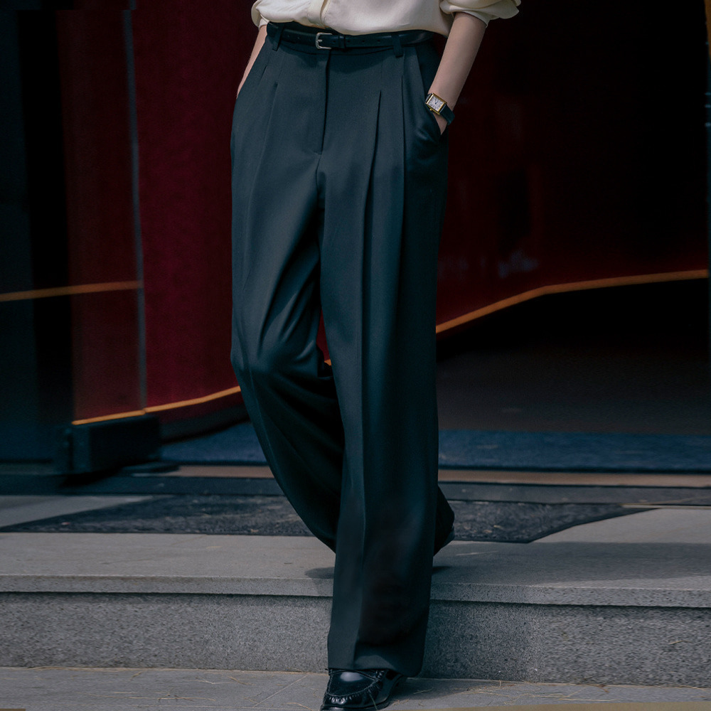 Modern two tuck wool slacks_Black - 하고(HAGO)