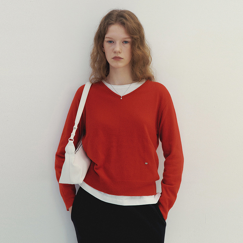 Classic Wool V-neck Knit (Red) - HAGO(하고)