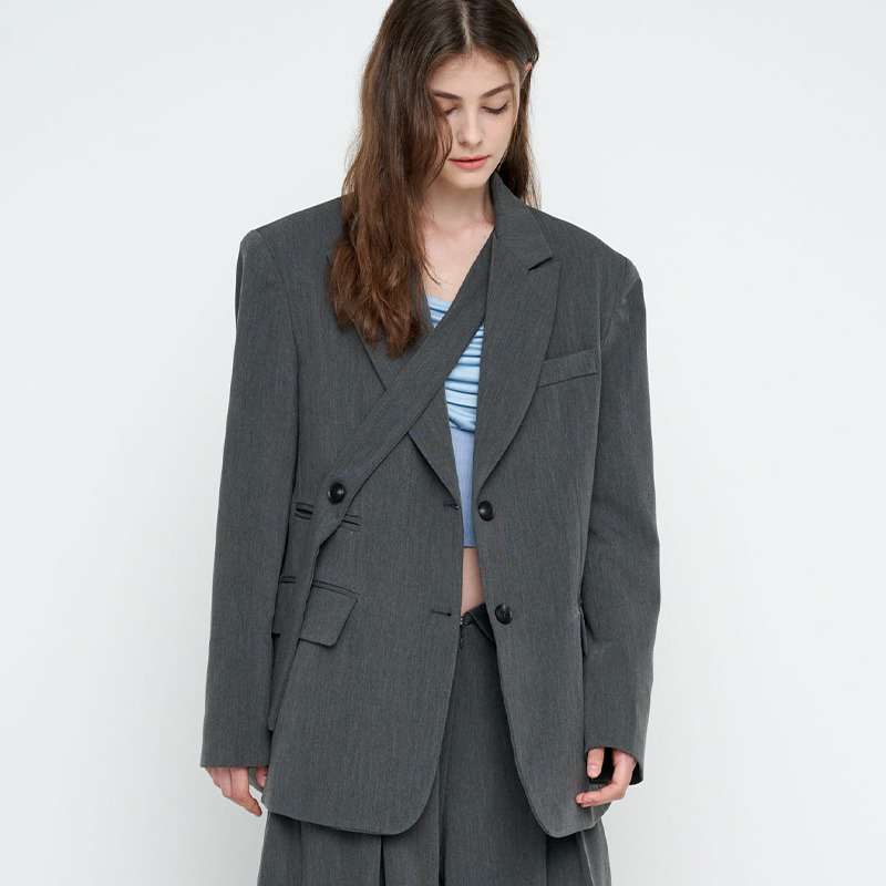 STRAP BELTED JACKET / CHARCOAL - HAGO(하고)