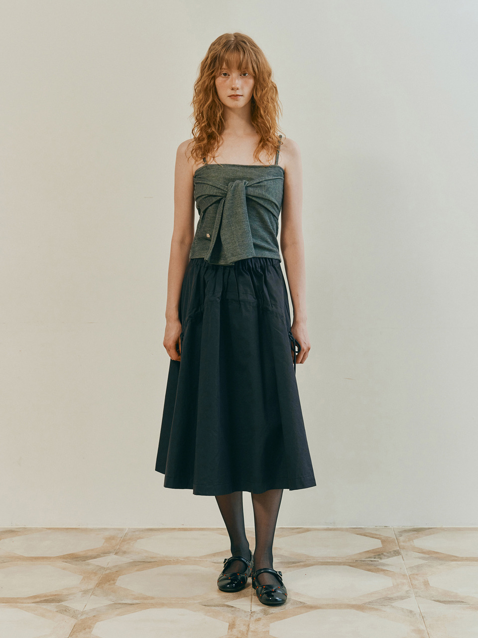 STRING FLARE BANDING LONG SKIRT_BLACK - HAGO(하고)