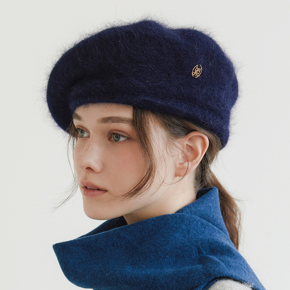 [바로배송특가]logo pendant angora beret (C031_navy) - 하고(HAGO)