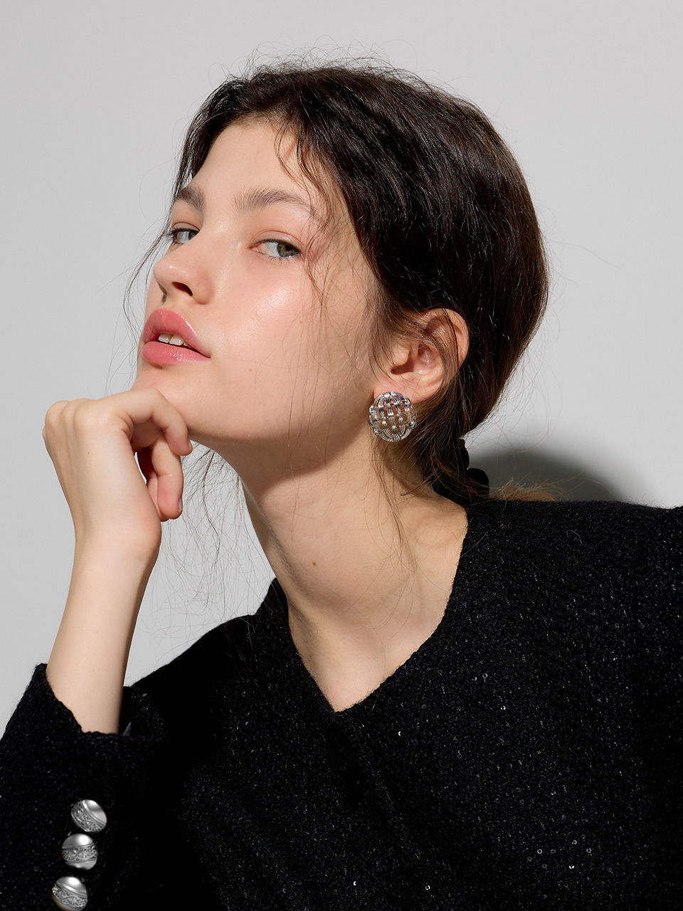 [신학기특가]LB_Grid circle earring_SILVER - 하고(HAGO)