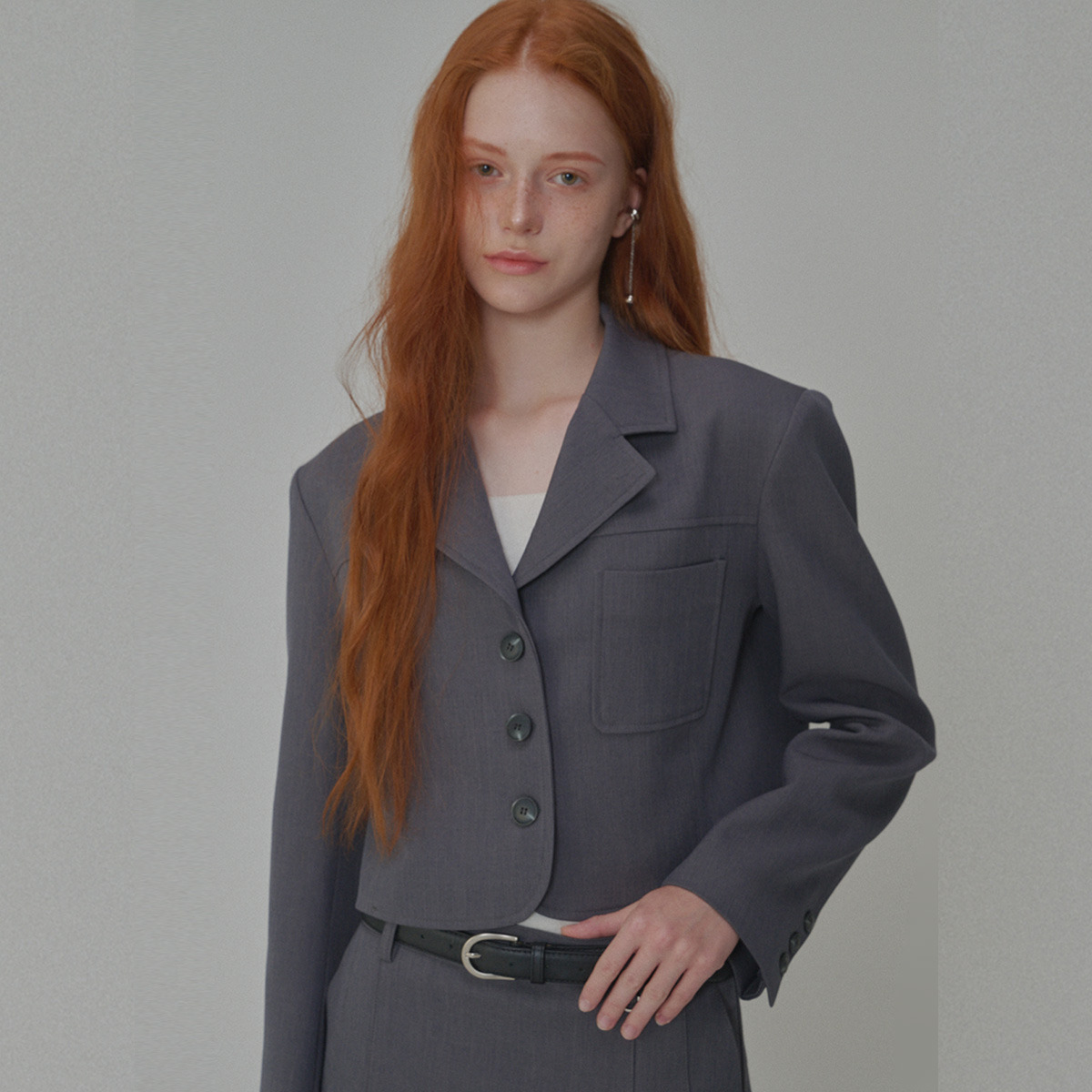 Classic Tailored Crop Jacket_Gray - HAGO(하고)
