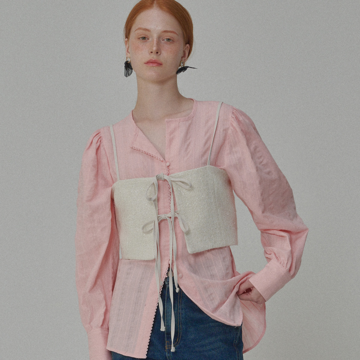 [33%쿠폰]Twinkle Tweed String Bustier_Cream - HAGO(하고)