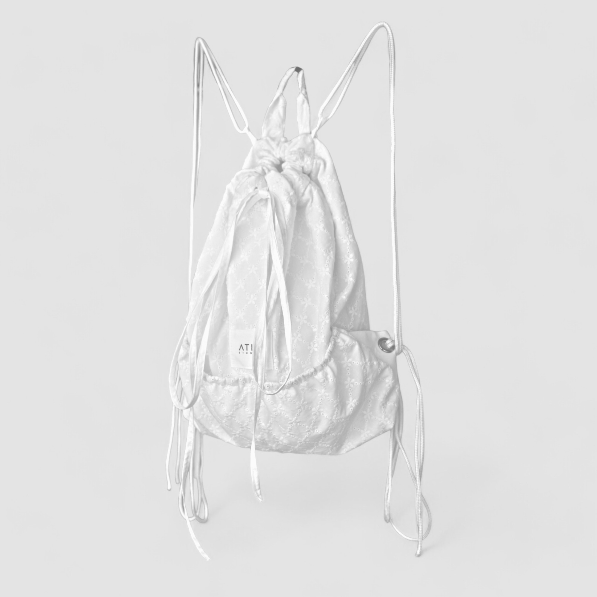 Light Daily String Backpack_ [Flower Embroidery White] - HAGO(하고)