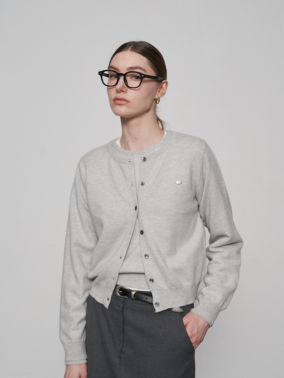 Wool Crew-neck Cardigan Light Gray - HAGO(하고)