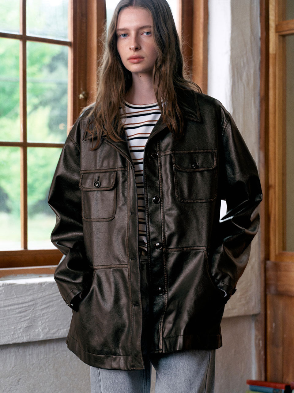 Open Collar Leather Jacket VC2478JK701M - HAGO(하고)