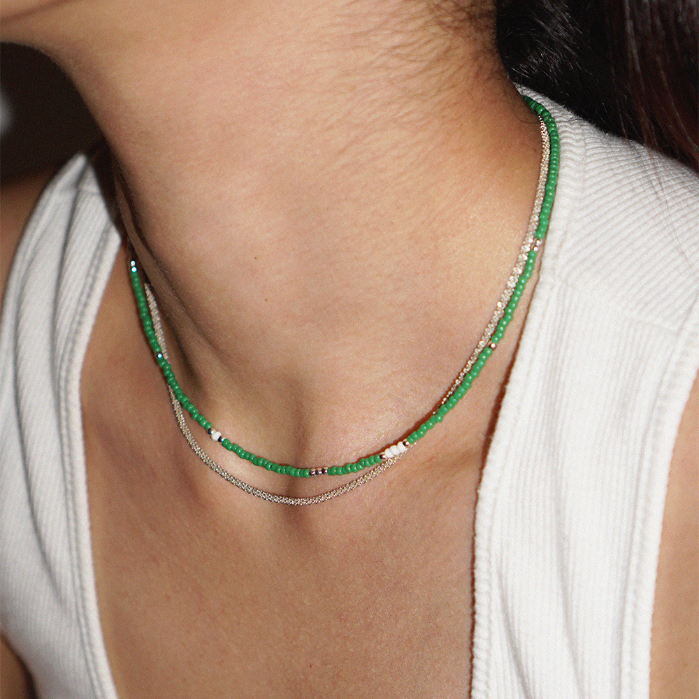 LOVE SKINNY BEADS NECKLACE GREEN - HAGO(하고)