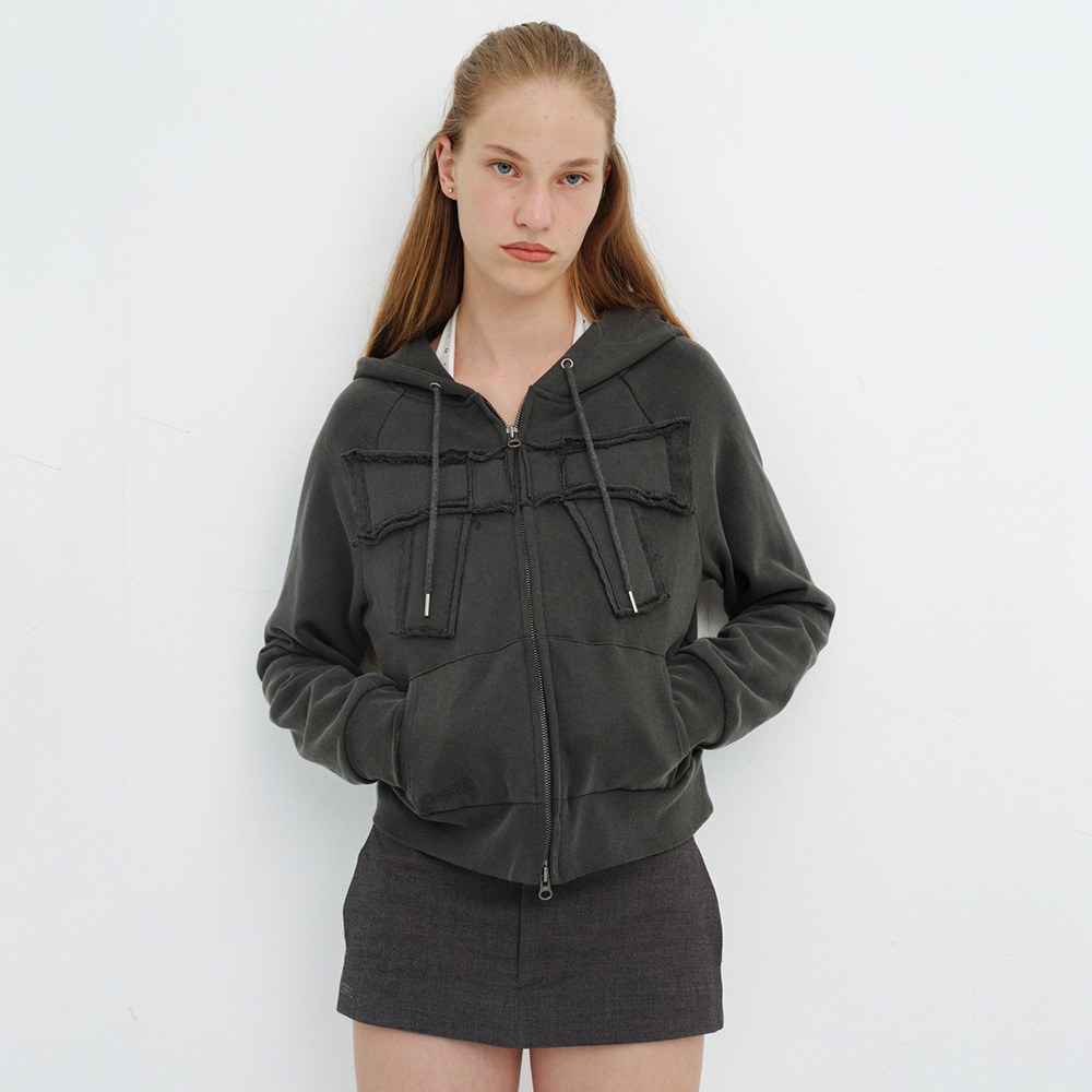 BIG RIBBON HOODIE ZIP UP / CHARCOAL - 하고(HAGO)